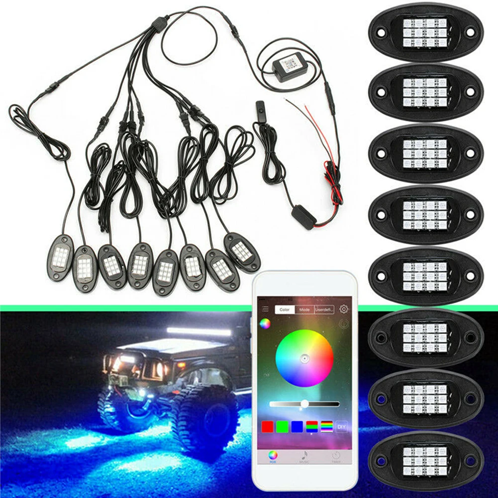 8Pcs-LED-RGB-Underbody-Light-bluetooth-compatible-Wireless-Rock-Lamp ...