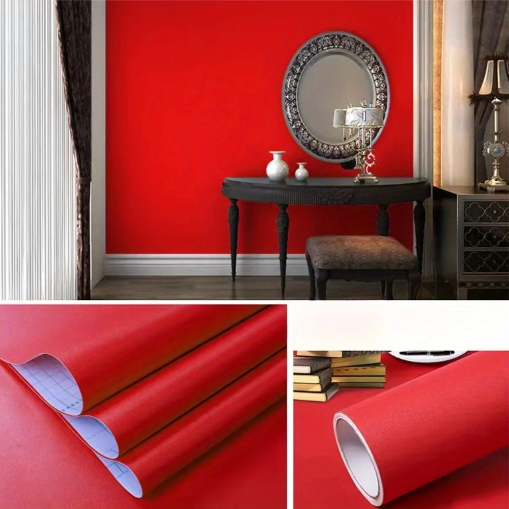 Red Self-Adhesive Wallpaper Contact Paper Waterproof Living Room ...