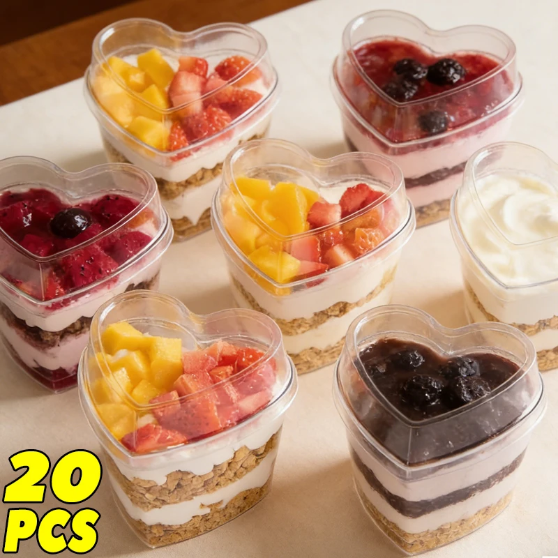 Disposable Plastic Cups with Lids Heart-shaped DIY Dessert Cup Pudding ...