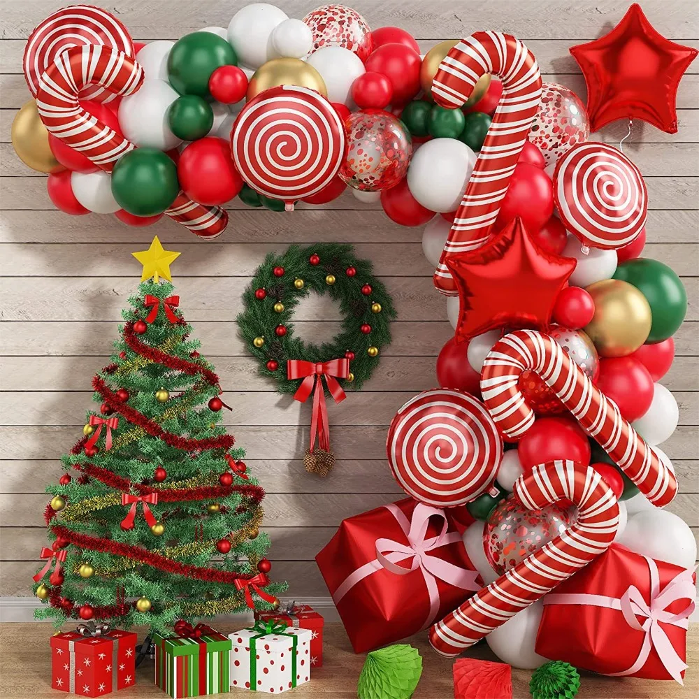 137PCS-Christmas-Balloon-Set-Candy-Cane-Aluminum-Film-Balloon-Red-Green ...