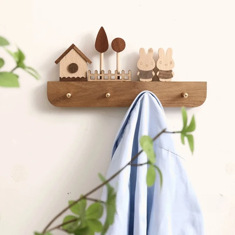 1Pcs Wall Mounted Key Hook Rack Solid Wood Coating Hanger for Entryway ...