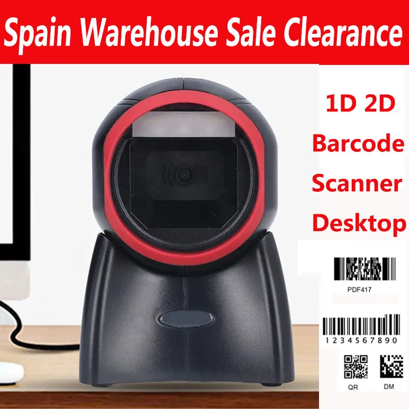 2D Omnidirectional Barcode Scanner 1D 2D QR Code Desktop Auto Sense Bar ...