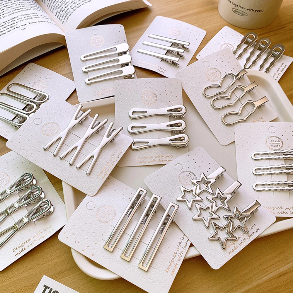 3Pcs-Silver-Metal-Non-Slip-Matt-Black-Alloy-Hairpin-Big-Geometric-Solid ...