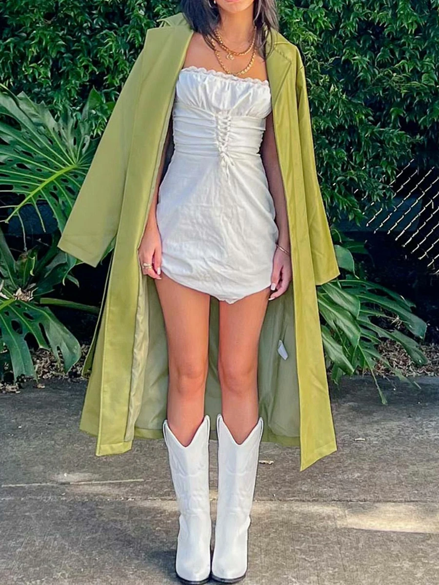 Vintage Grunge Womens Trench Coat Long Sleeve Lapel Design Solid Color ...