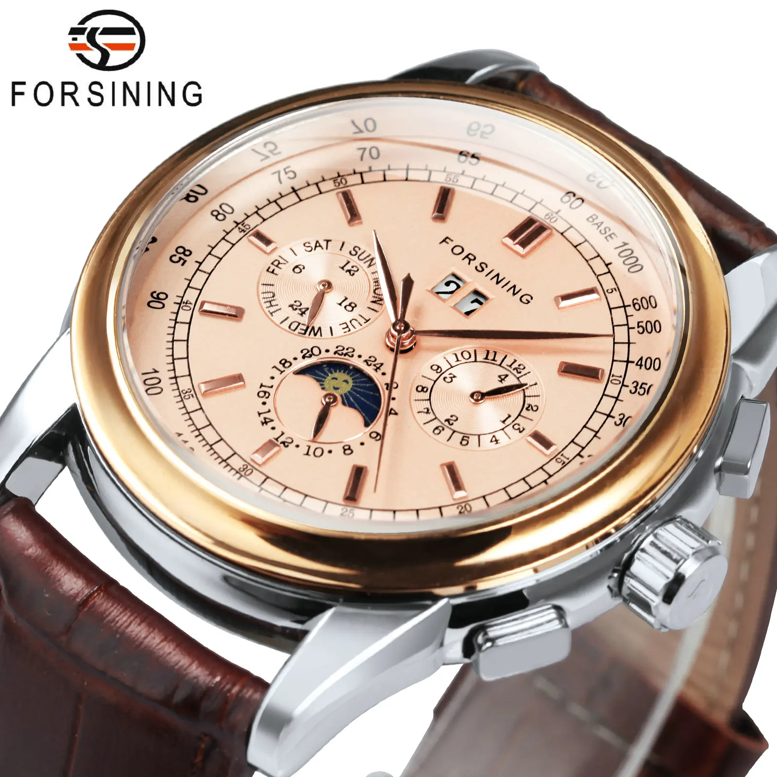 Forsining-Retro-Mechancial-Watches-Moon-Phase-Shanghai-Movement-Rose ...