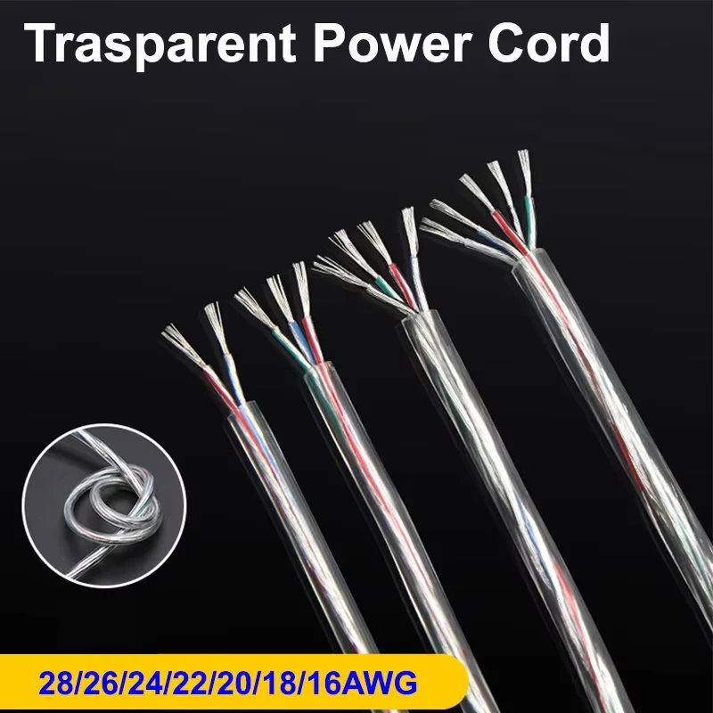 1~20m Transparent Power Cord 28/26/24/22/20/18/16AWG PVC Insulation ...