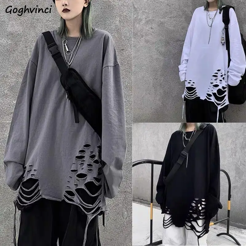 Women Long Sleeve T-shirts Hole Irregular Design Streetwear Hip-hop ...