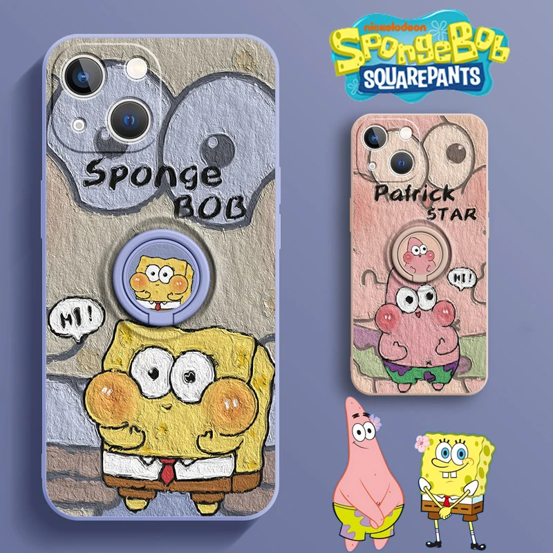 SpongeBob Patrick Ring Holder Liquid Silicone Phone Case for IPhone 14 13 12 11 XR X XS Pro Max ...
