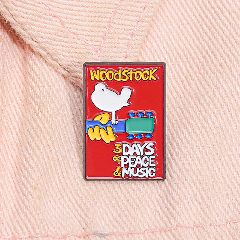 Woodstock Pigeon Enamel Pins 3Days Peace Music White Bird Guitar Lapel ...