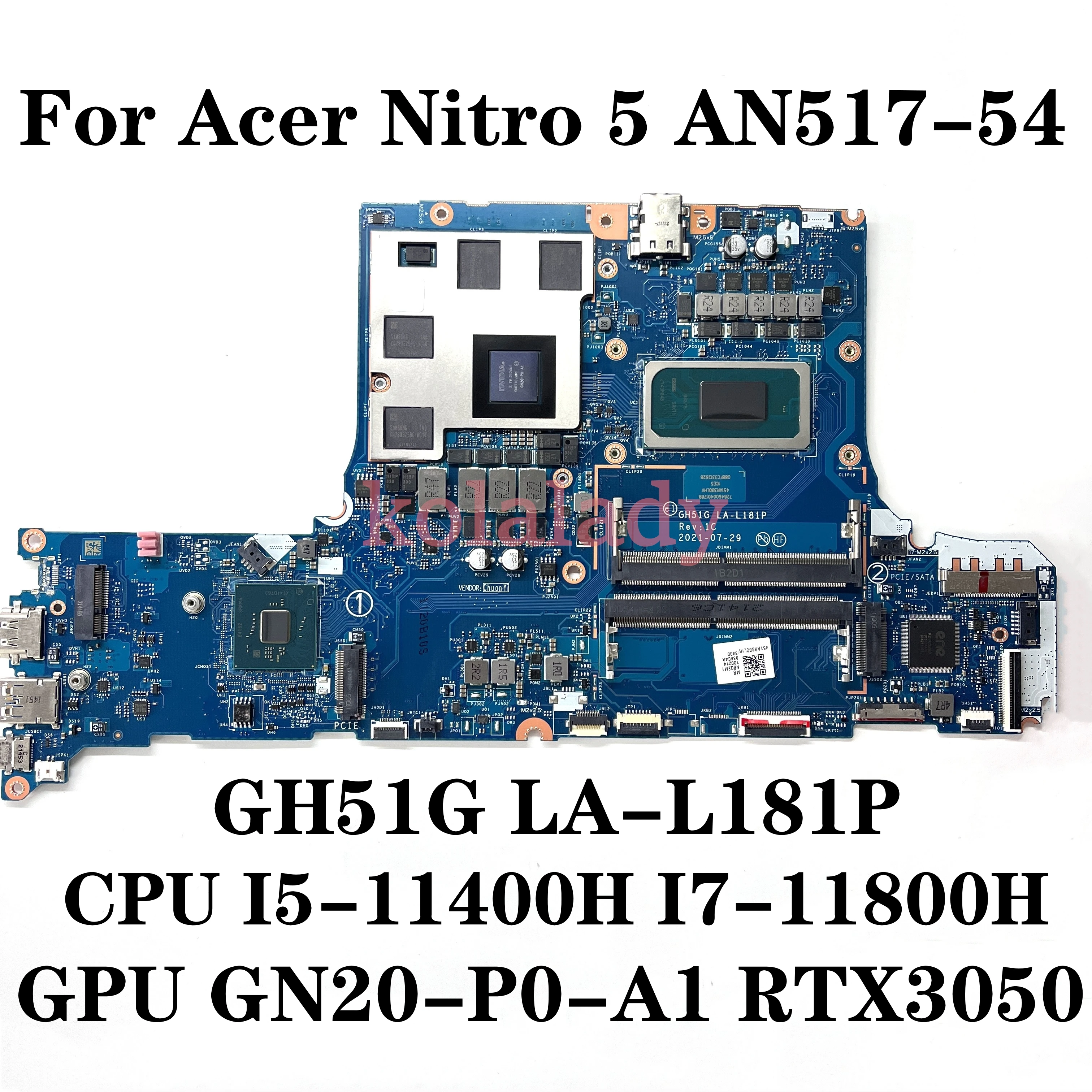 GH51G-LA-L181P-Mainboard-For-Acer-Nitro-5-AN517-54-Laptop-Motherboard ...
