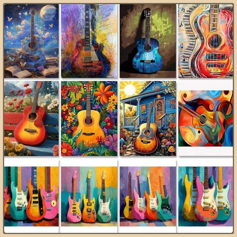 Abstract Paint By Numbers Colorful Guitar For Adults Kids Picture ...