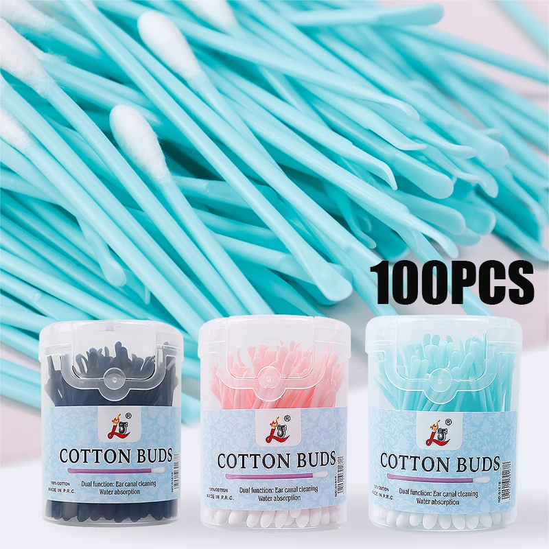 100PCS-Box-Disposable-Ears-Cleaning-Cotton-Swab-Double-Head-Soft-Women ...