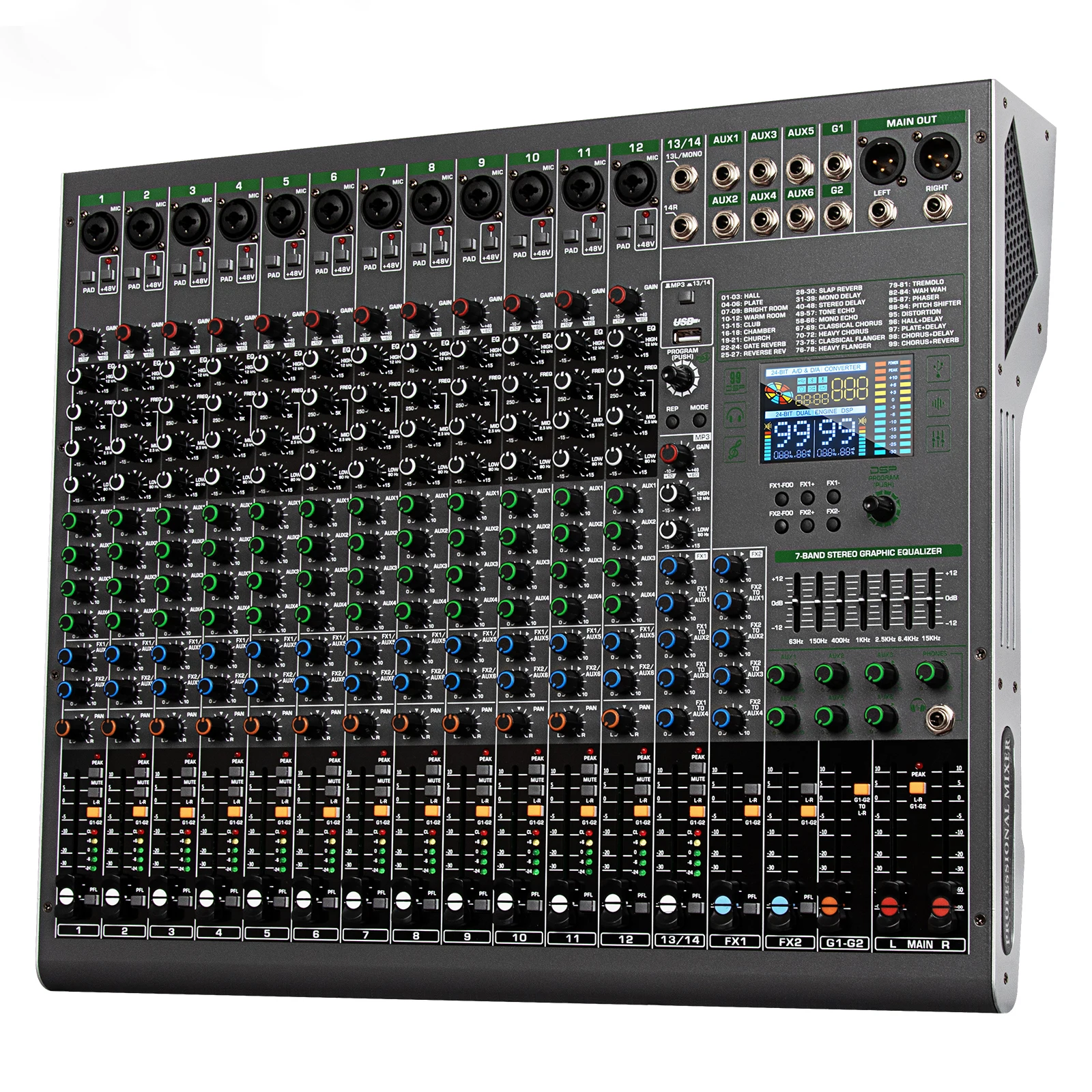 Biner Professional TG14 99-effect DSP Audio Console Mixer 14 Channel ...