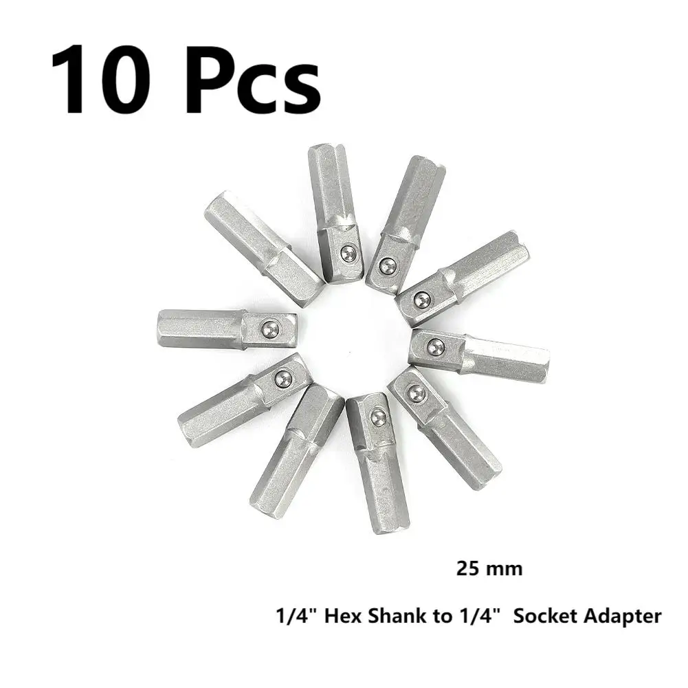 10PCS-25mm-Socket-Adapter-1-4-Hex-Shank-To-Socket-Adapter-Chrome ...