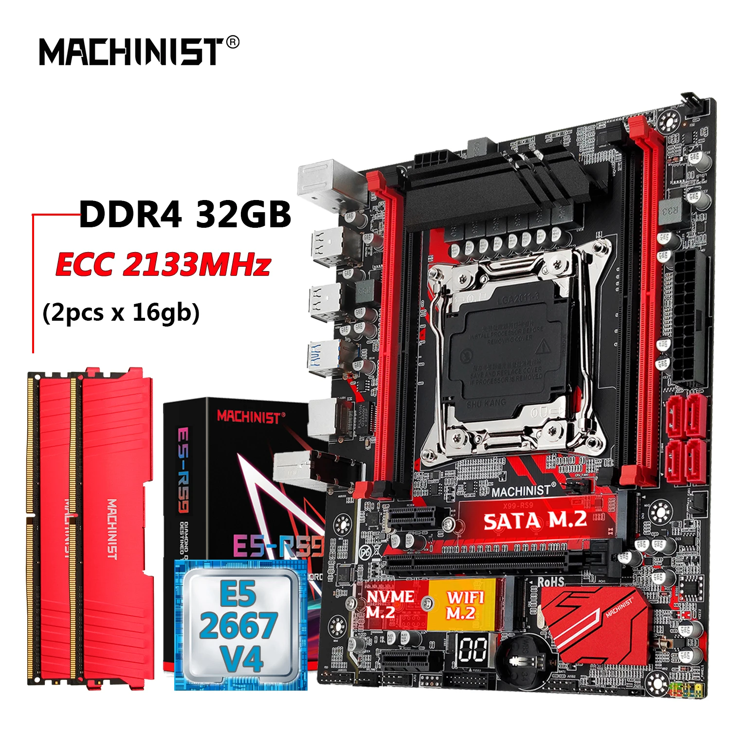 MACHINIST-X99 Motherboard Combo, Xeon LGA 2011-3, Xeon E5 2667 V4 Kit, CPU, DDR4, 32GB de RAM ...