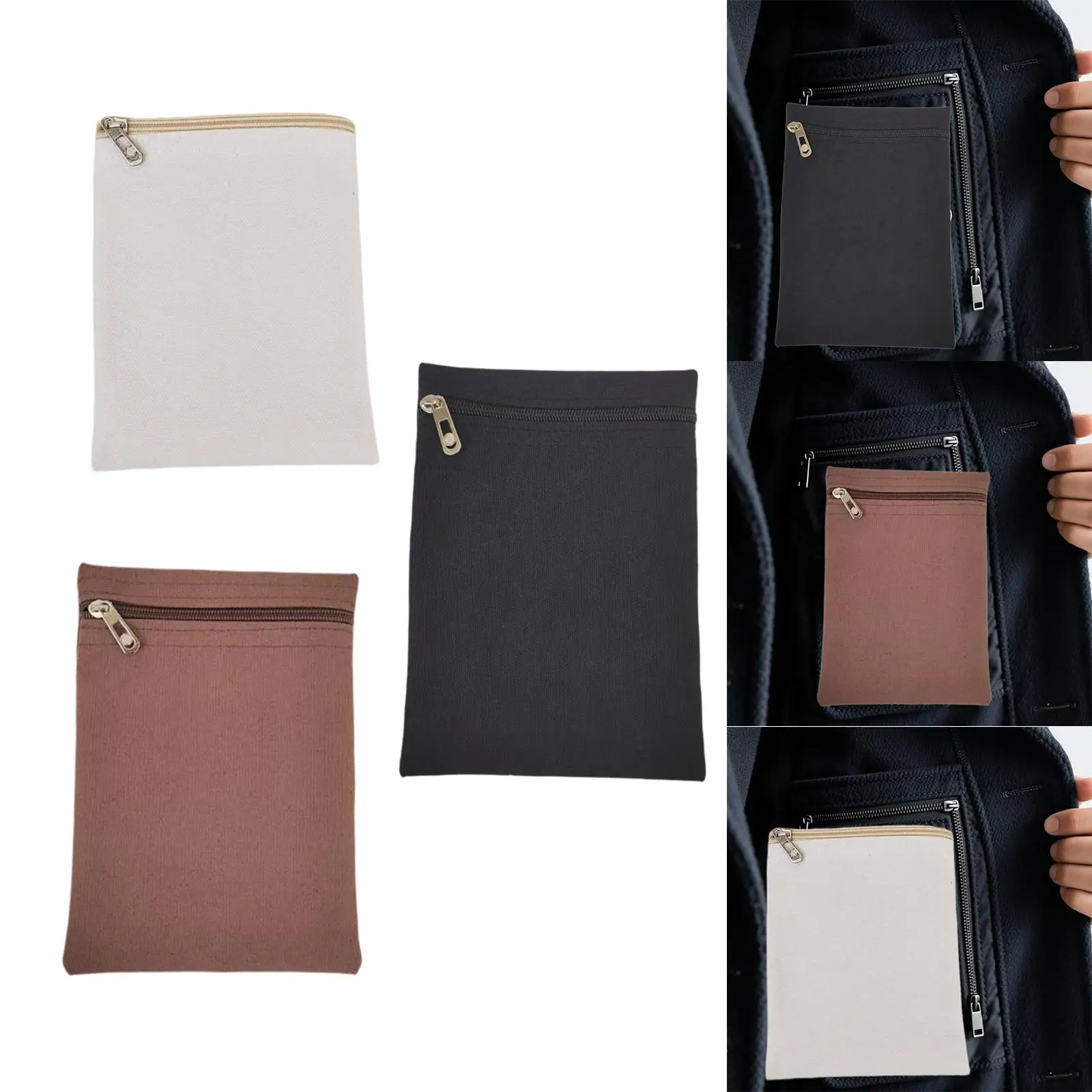 2 Pieces Sew in Pocket with Zipper Wallet Canvas Sturdy Lightweight ...