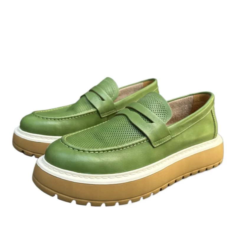 Summer-Genuine-Leather-Perforated-Design-Loafers-for-Men-Hand-Sewn ...