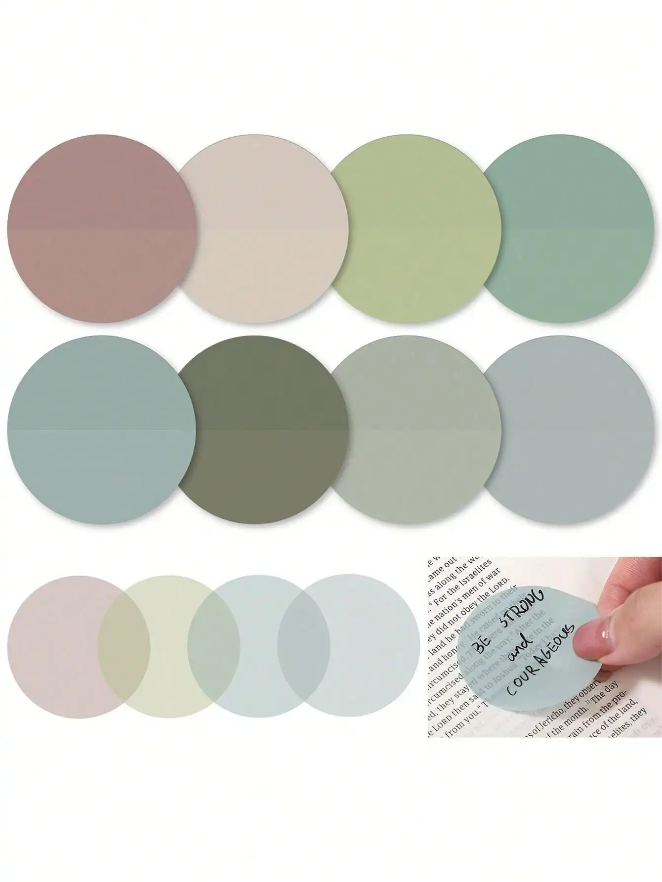 400pcs-Transparent-Sticky-Notes-8-Colors-Morandi-Cute-Round-Clear ...