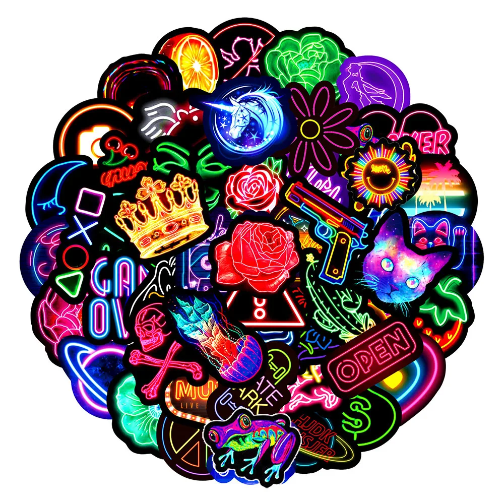 10/20/50/100pcs Neon Light Stickers for Laptop Water Bottles Case ...