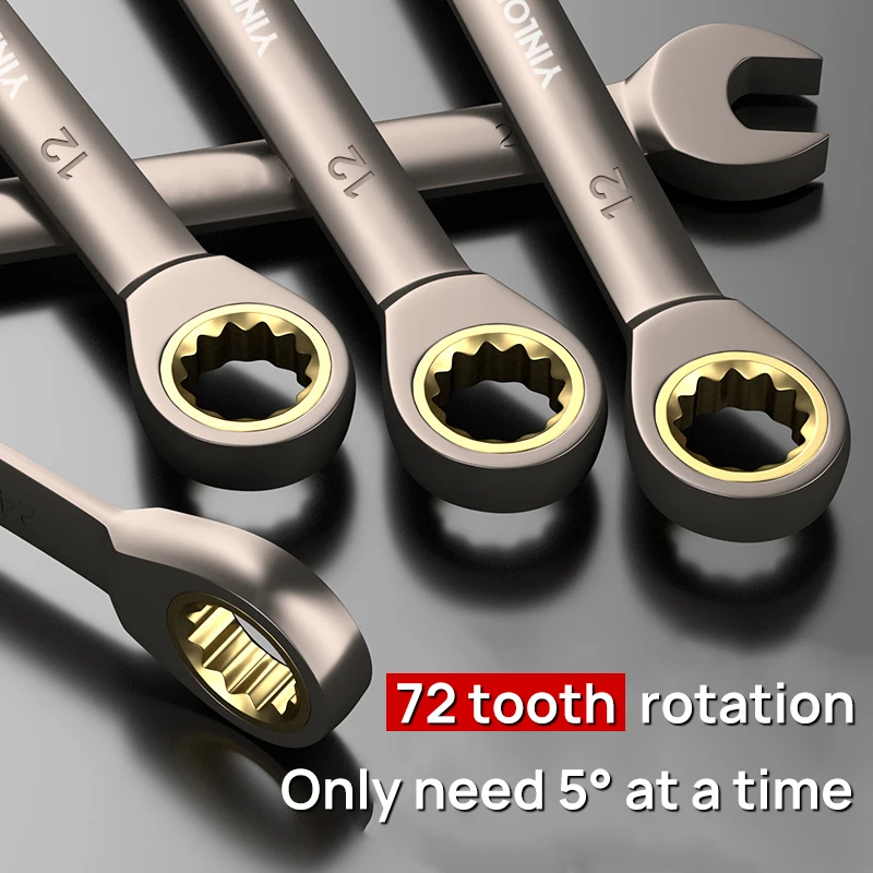 Ratcheting-Combination-Wrench-Set-Metric-Chrome-Vanadium-Steel-Hand ...