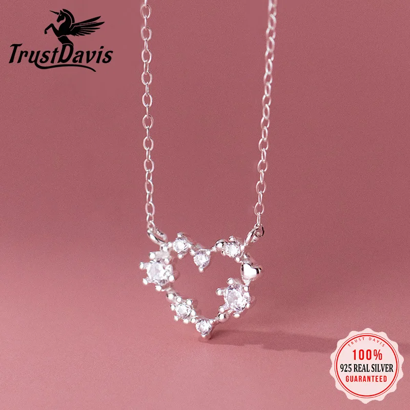 TrustDavis-Real-925-Sterling-Silver-Necklace-Heart-Pendant-Chain ...