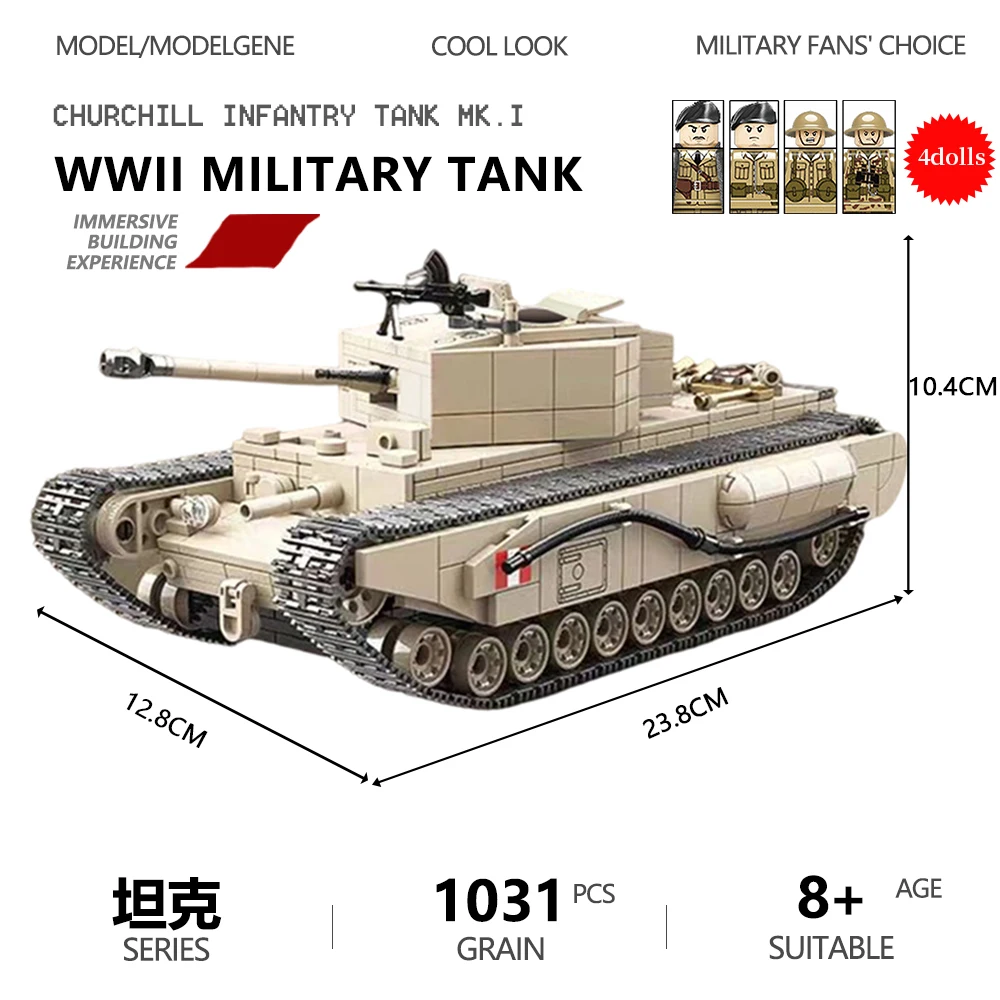 WWII wojskowy czołg klocki klocki Model Tiger 131 Churchill Tank MK I ...