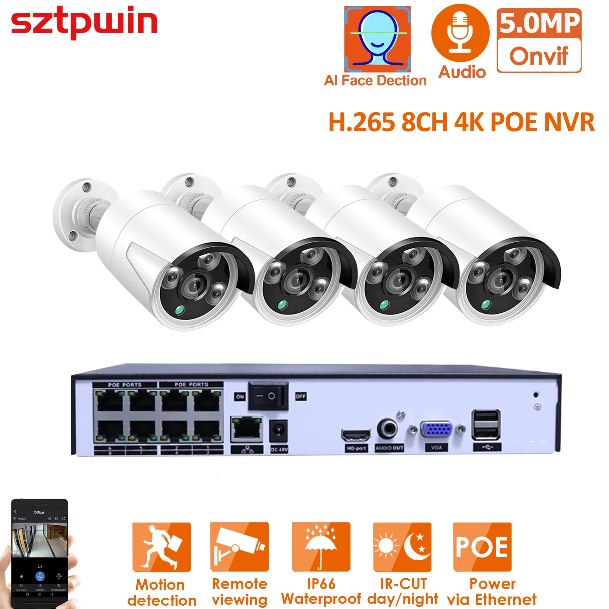 H-265-4CH5MP-POE-Security-Camera-System-Kit-Audio-Rj45-3mp-4mp-5MP-IP ...
