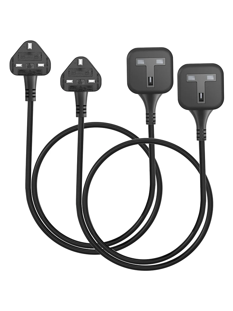 2Pcs-1-Way-Extension-Lead-1M-Sturdy-and-Fireproof-Single-Socket ...