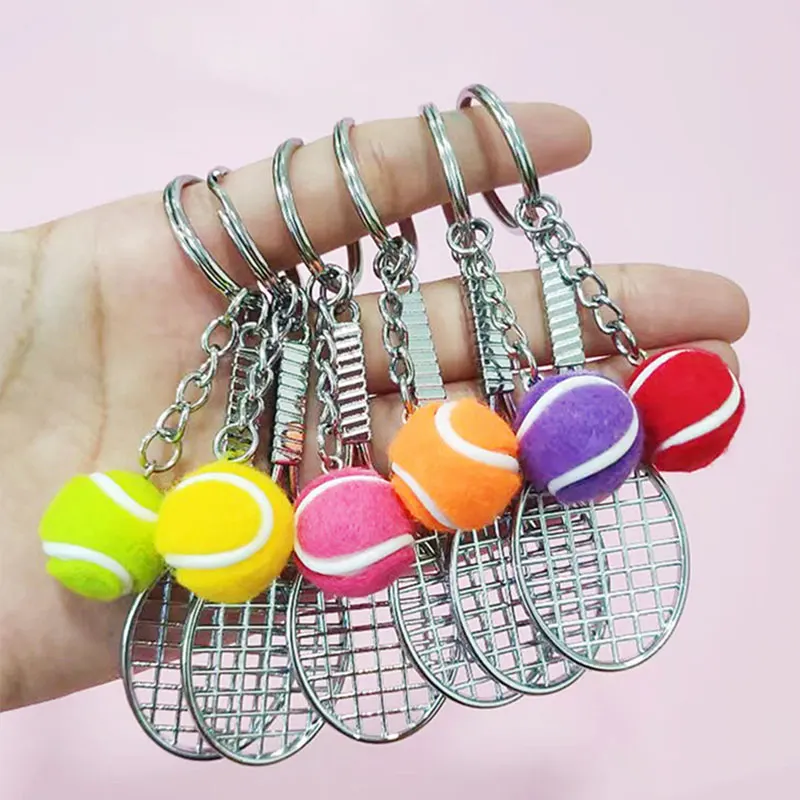 6pcs Tennis Racket Keychain Cute Sport Mini Keychain Car 6 Colors ...