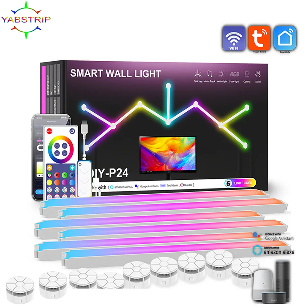 투야 와이파이 Led 스마트 벽 램프 Rgbic 바 Diy 분위기 야간 조명 앱 음악 리듬 Tv 백라이트 침실 게임 장식