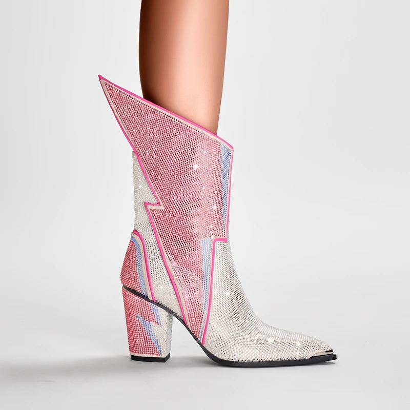 Botas-cortas-de-tac-n-grande-con-diamantes-de-agua-para-mujer-Punta ...