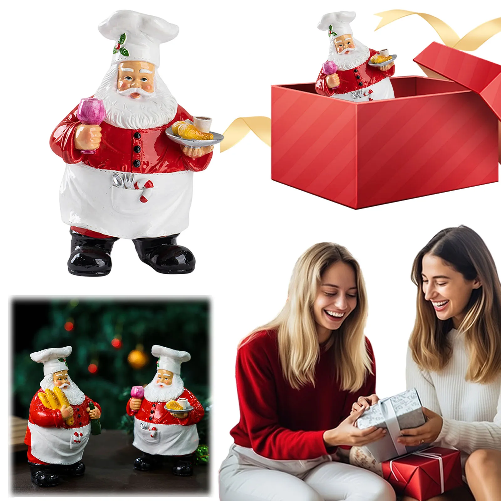 Lovely Christmas Figurine Multi-Purpose Chef Santa Sculpture Wear ...