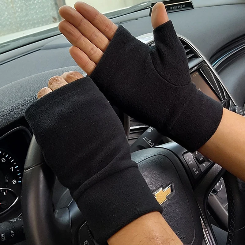 Winter-Half-Finger-Running-Fitness-Gloves-Man-Women-Fleece-Touch-Screen ...