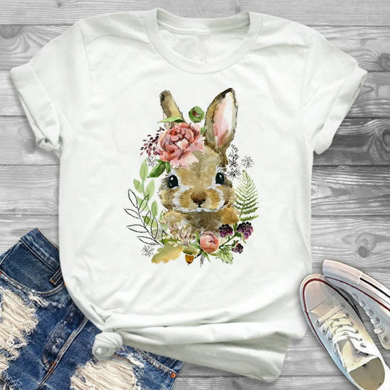Harajuku Kawaii Cute Rabbit White Loose Casual T-shirt Women Ullzang T ...