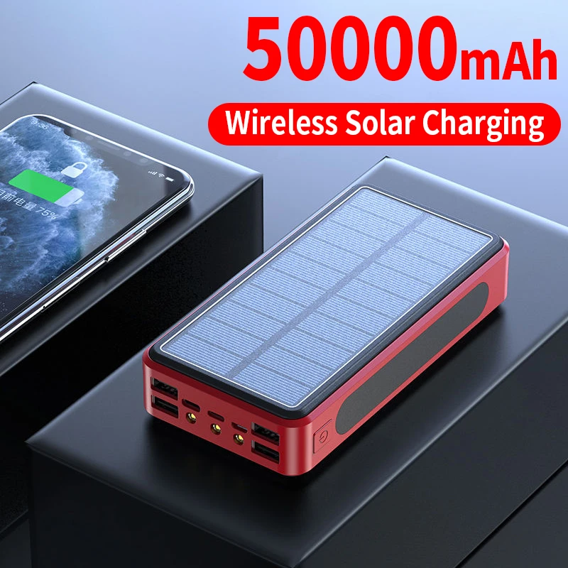 Solar Wireless Power Bank Portable 50000mah Charger 4usb Fast Charging ...