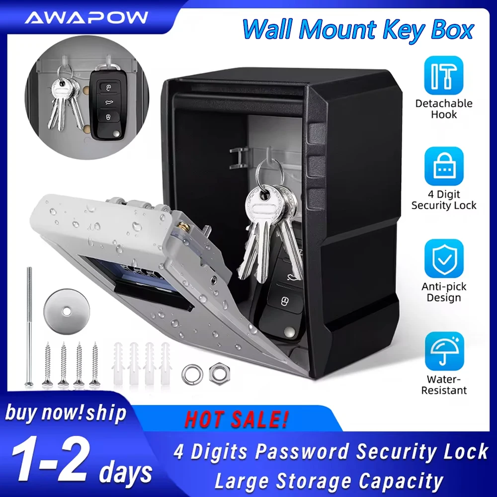 Awapow-Metal-Password-Key-Box-Wall-Mounted-4-Digits-Password-Storage ...