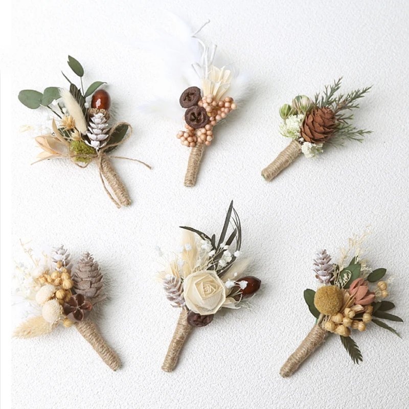 New Flower Bouquet Boutonnieres Brooches Wedding Groomsmen Buttonholes ...