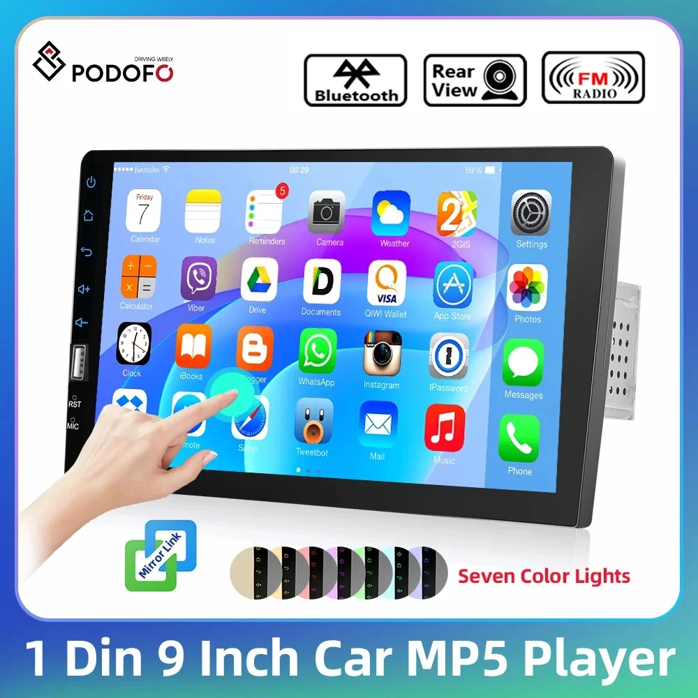 Podofo-1-Din-MP5-Car-Stereo-Radio-9-Mirror-Link-Bluetooth-USB-Steering ...