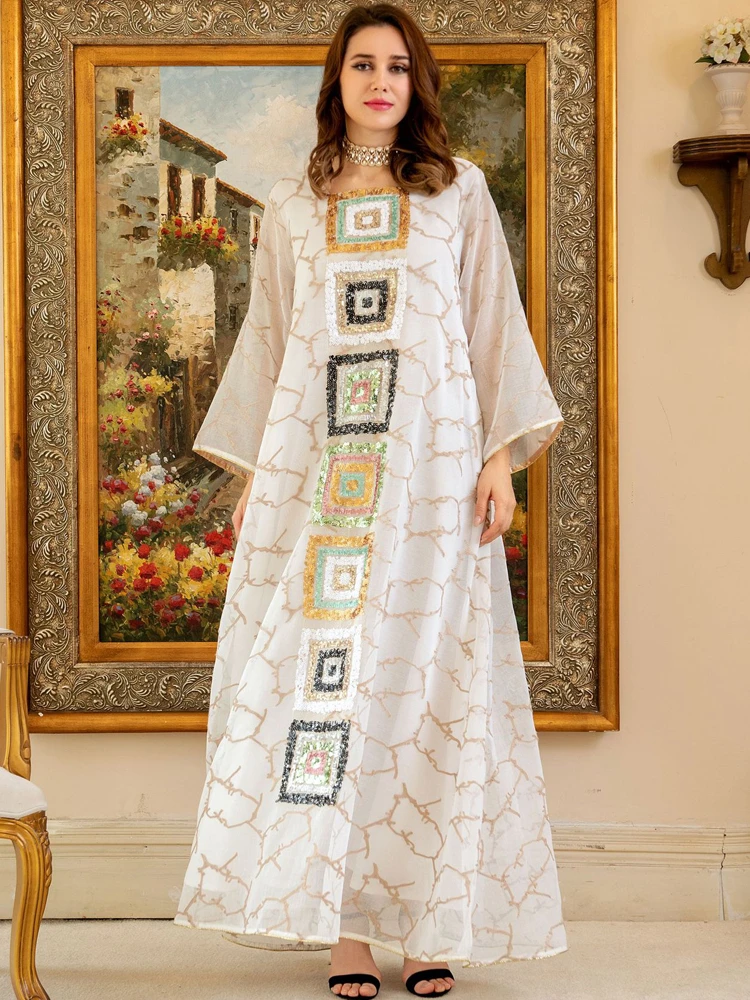 Sequins Jalabiya Imitation Linen Arabic Dress Moroccan Woman Jalaba ...