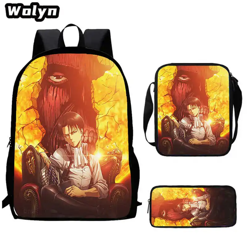 The-3PCS-Set-Attack-Anime-on-Titan-School-Backpack-Shoulder-Bags-Pencil ...