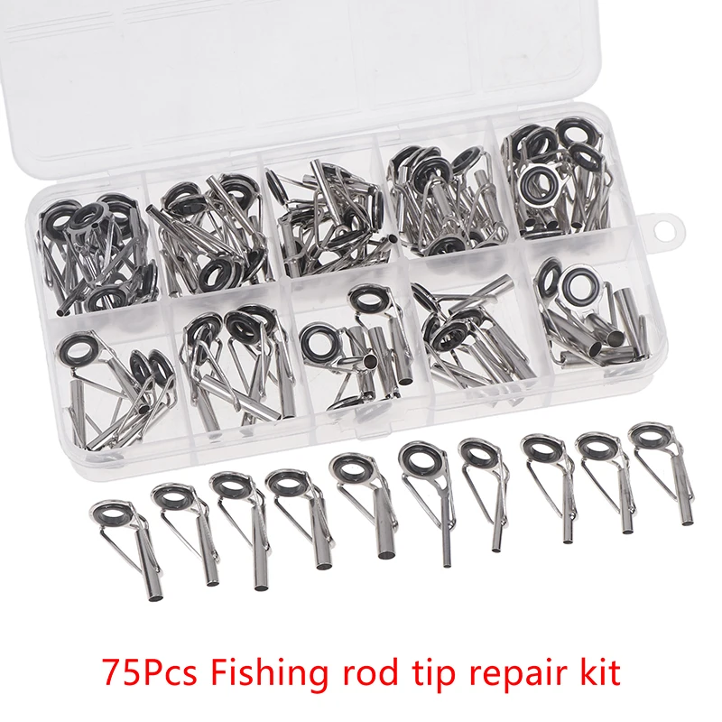 75Pcs/set Fishing Rod Tip Repair Kit Fishing Rod Guides Eyelet Repair ...