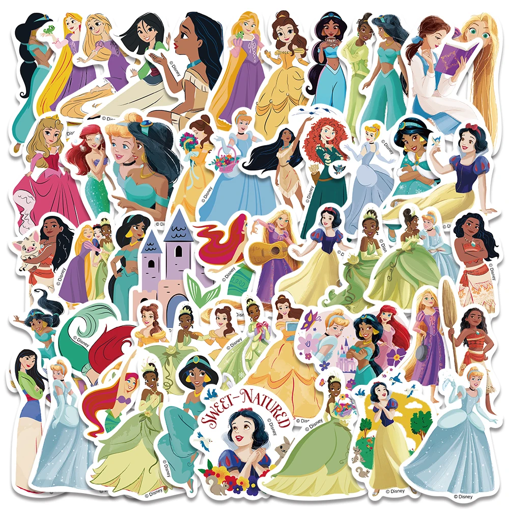 50pcs Cute Cartoon Disney Anime Princess Stickers For Luggage Laptop ...