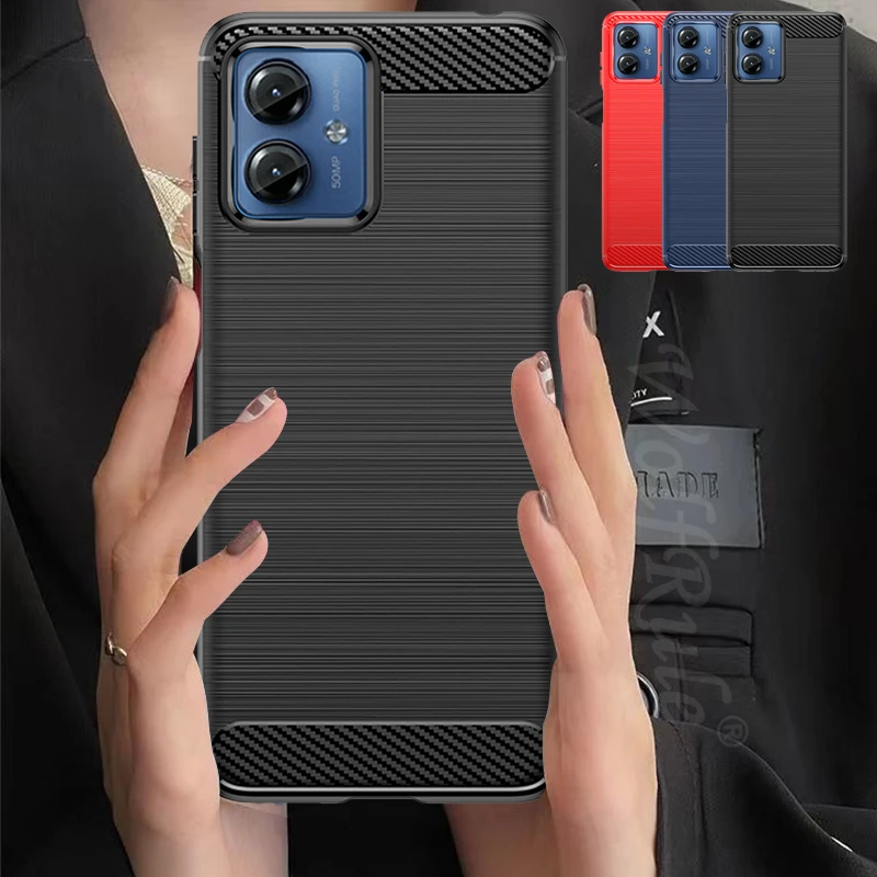 For-Moto-G14-Case-Cover-Moto-G14-Capas-Carbon-Fiber-Silicone-Phone ...