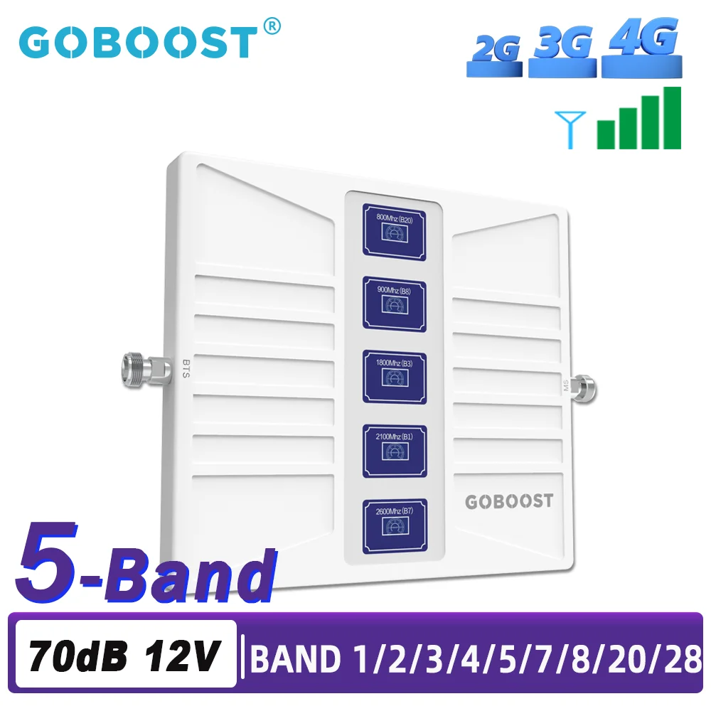 Goboost 5 Band Signal Booster 4g Lte Cellular Amplifier 800 B20 900 1800 2100 2600 B7 700 B28 ...