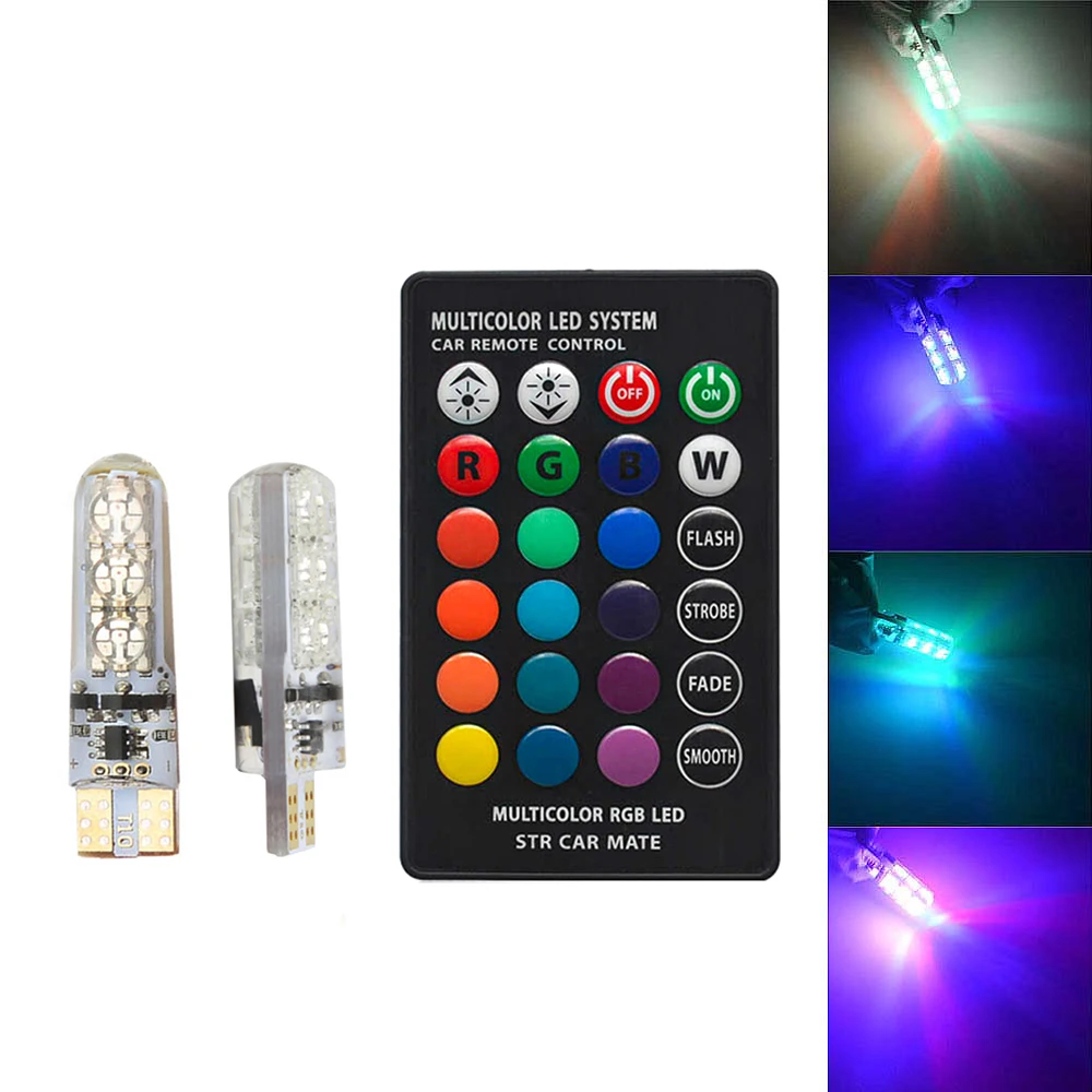 2x T10 W5w Rgb Car Led Remote Controller Rgbw 501 194 168 6smd Clearance Festoon Dome Reading ...