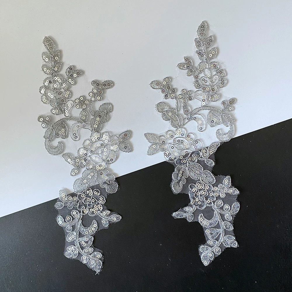 2Pair-4pcs-Silver-Venise-Guipure-Cording-Flower-Lace-Applique-Trim ...