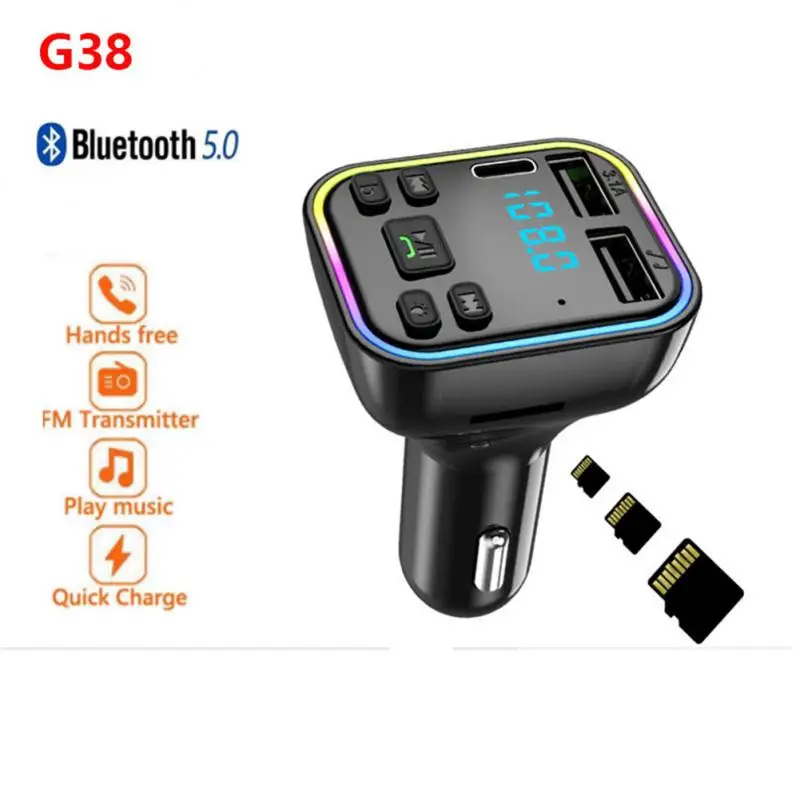 Carro bluetooth 5.0 transmissor fm carregador de carro bluetooth microfone handsfree 3.1a duplo ...