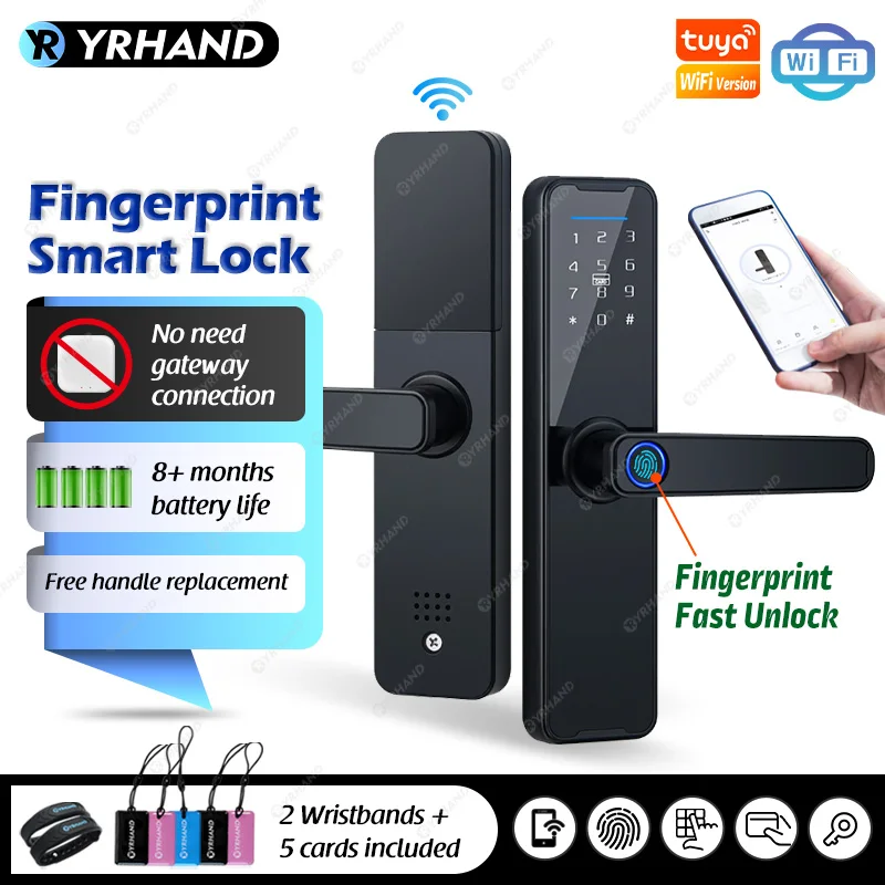 Yrhand k7 cerradura intelige biometrische schwarz smart lock tuya app fernent riegel ung ...