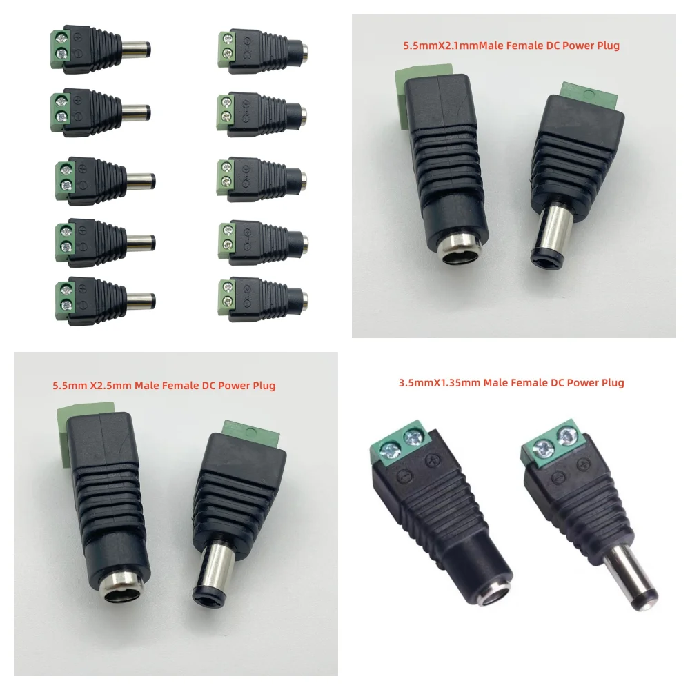 5Pair 5.5x 2.1mm 5.5x 2.5mm 3.5x 1.35mm Male Female DC Power Plug Adapter For CCTV Camera Plug ...