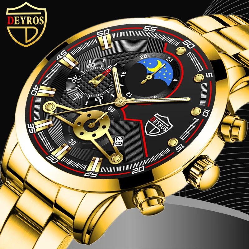 Deyros Mens Watches Top Brand Luxury Stainless Steel Quartz Wrist Watch ...